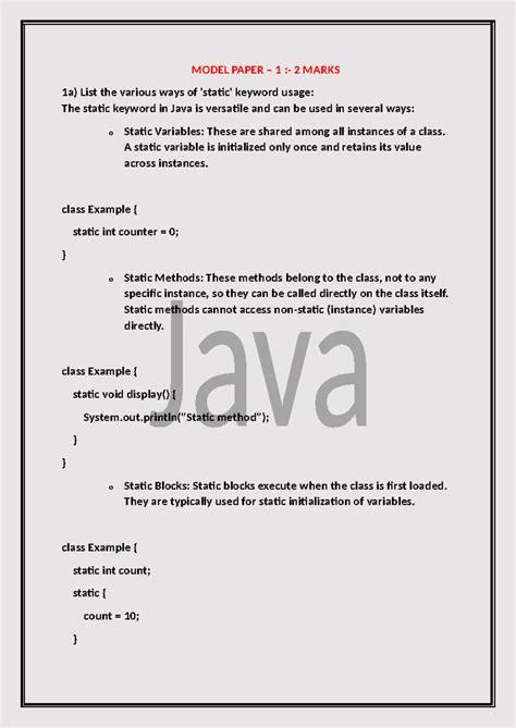 Java Mp 1 And 2 Answers Java Model Paper 1 2 Marks 1a List