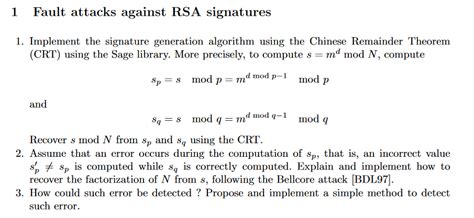 Solved 1 ﻿fault Attacks Against Rsa Signaturesimplement The