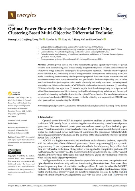 (PDF) Optimal Power Flow with Stochastic Solar Power Using Clustering-Based Multi-Objective ...