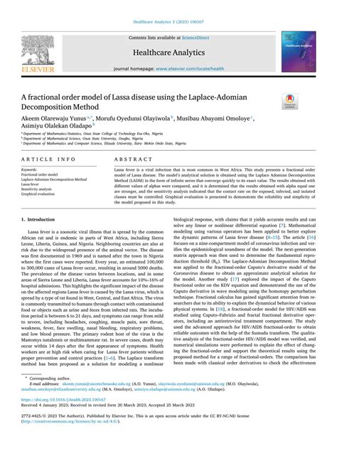 Pdf A Fractional Order Model Of Lassa Disease Using The Laplace