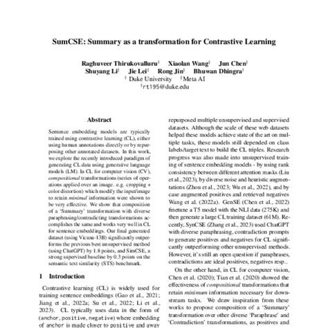 Sumcse Summary As A Transformation For Contrastive Learning Acl