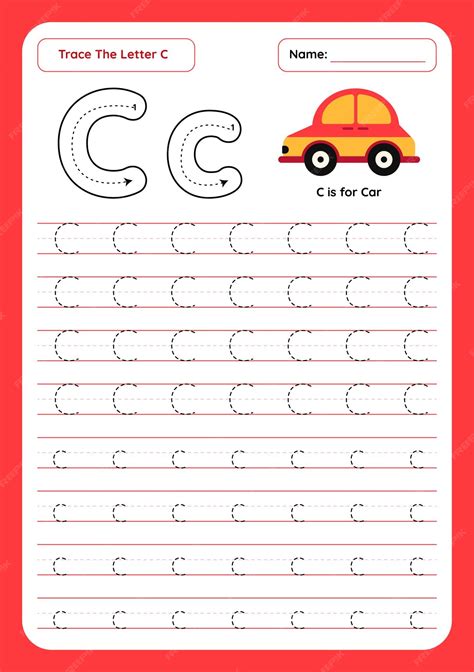 Letter C Tracing Worksheet Writing Practice Worksheet Premium Vector