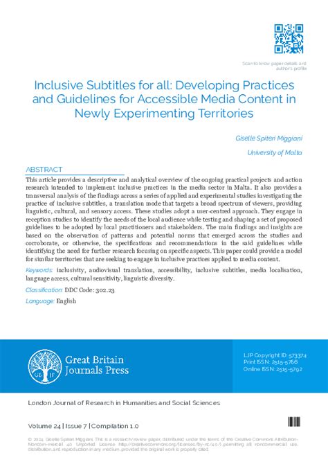 Pdf Inclusive Subtitles For All Developing Practices And Guidelines For Accessible Media