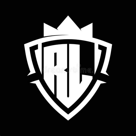 Rl Letter Monogram With Triangle Curve Shield Shape With Crown White And Black Background Color