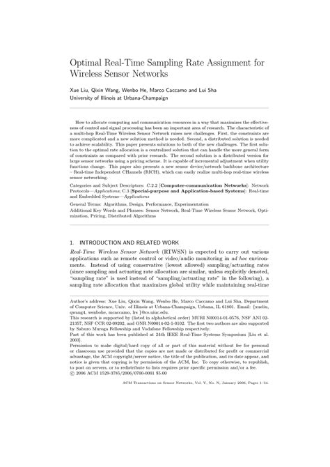 Pdf Optimal Real Time Sampling Rate Assignment For Wireless Sensor