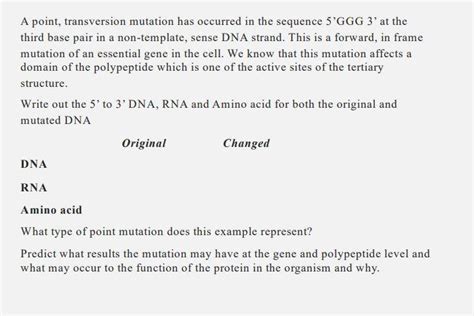 Solved A Point Transversion Mutation Has Occurred In The