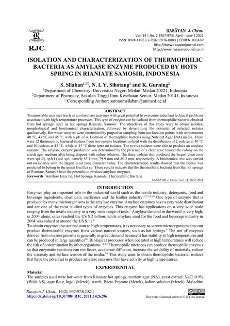 Pdf Isolation And Characterization Of Thermophilic Bacteria As Amylase Enzyme Produced By Hots