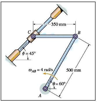 350 mm C B ϕ 45 ωAB 4 rad s 500 mm θ 60 A