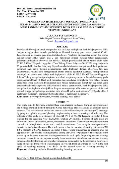 PDF PENINGKATAN HASIL BELAJAR SOSIOLOGI PADA MATERI PERMASALAHAN
