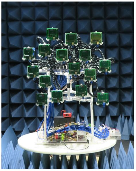 the sixteen element volumetric random array in the anechoic chamber