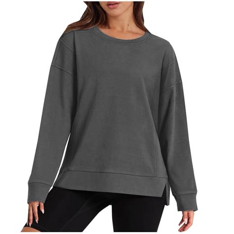 Diufon Long Sleeve Tops For Women Round Neck Pullover Tops Solid Color