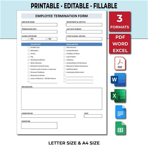 Employee Termination Form Template Printable Employee Termination Form