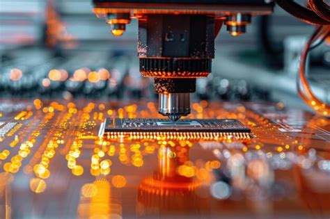 Printed Circuit Board Assembly Process Conveyor With Robotic Arms In