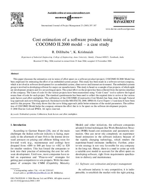 Pdf Cost Estimation Of A Software Product Using Cocomo Ii2000 Model