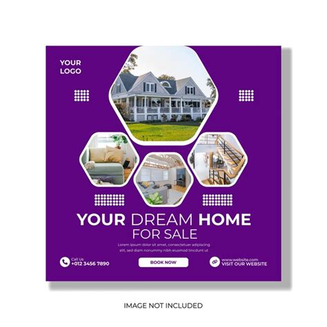 부동산 집 소셜 미디어 게시물 또는 사각형 배너 템플릿 프리미엄 벡터