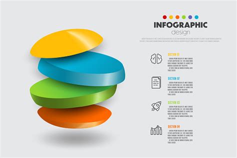 벡터 다채로운 원 스택 인포 그래픽 템플릿 3d 다이어그램 그래프 프리젠 테이션 및 4 가지 옵션이있는 비즈니스 개념 차트 0명에 대한 스톡 벡터 아트 및 기타 이미지