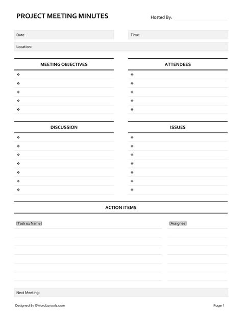 Project Meeting Minutes Template Wordlayouts