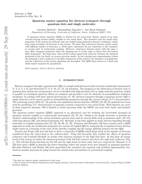 Pdf Quantum Master Equation For Electron Transport Through Quantum Dots And Single Molecules