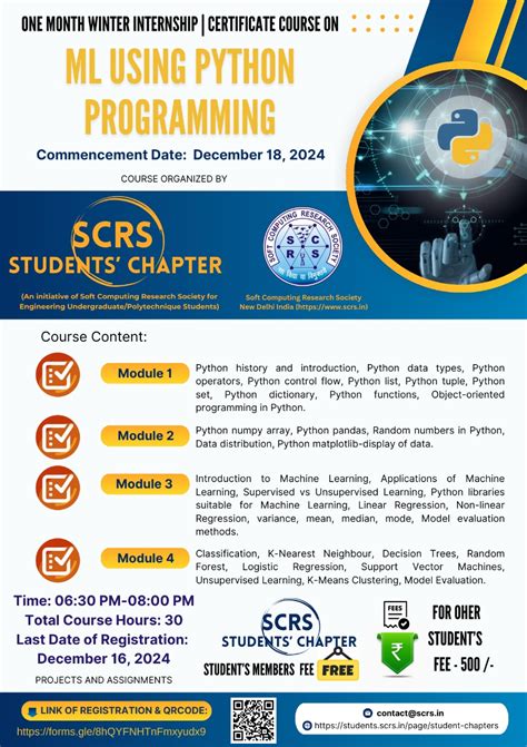 One Month Winter Internship Certificate Course On Ml Using Python