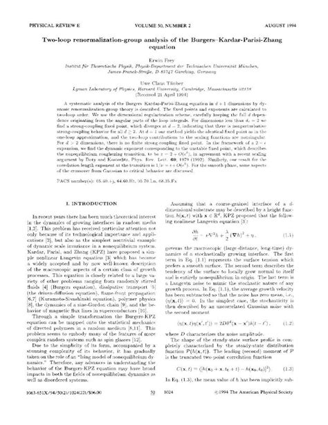 Pdf Two Loop Renormalization Group Analysis Of The Burgers The Burgers Kpz Equation Is