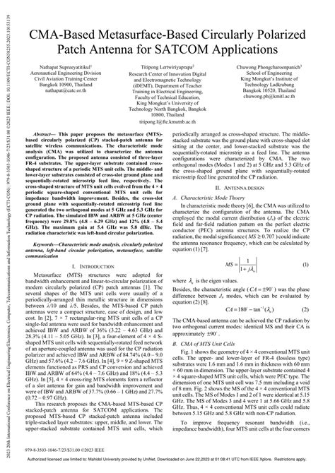 Pdf Cma Based Metasurface Based Circularly Polarized Patch Antenna
