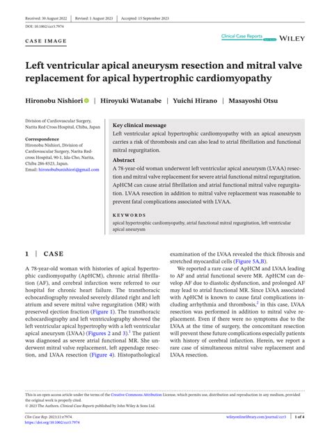 Pdf Left Ventricular Apical Aneurysm Resection And Mitral Valve Replacement For Apical