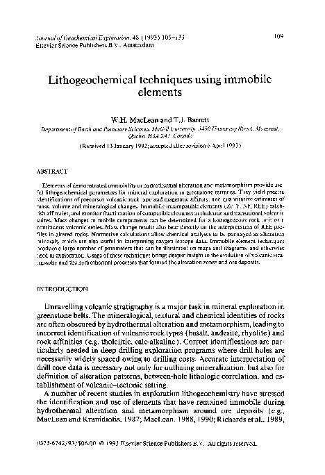 Pdf Lithogeochemical Techniques Using Immobile Elements