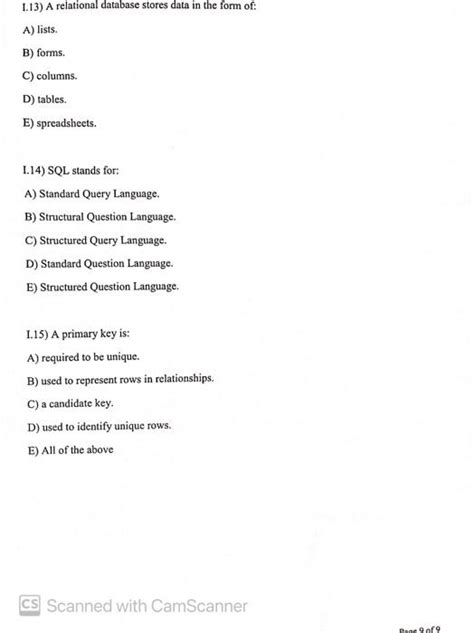 Solved 113 A Relational Database Stores Data In The Form