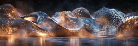 Abstract Digital Waveforms Illuminated With Blue And Orange Light In A Futuristic Setting Stock