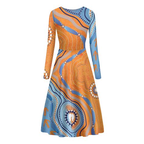 Australia Aboriginal Long Sleeve Dance Dress Indigenous Beach Dot