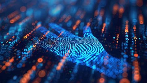 cropped image of fingerprint with binary code pattern overlay stock