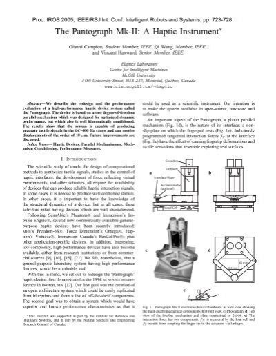 The Pantograph Mk Ii A Haptic Instrument Cim Mcgill University