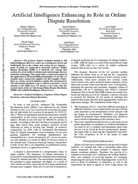 Artificial Intelligence Enhancing Its Role In Online Dispute Resolution Pdf Artificial