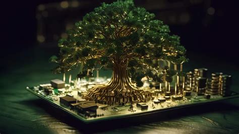 Ai Generated Green Natural Eco Friendly Tree And Computer Technology On An Abstract High Tech