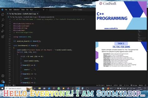Cppprogramming Internship Codsoft Project Tictactoegame Task3 Soumyadip Pal