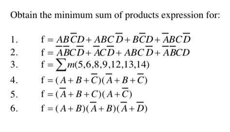 solved obtain the minimum sum of products expression for 1