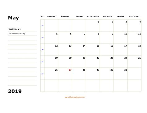 May 2019 Calendar Printable Blank Monthly Calendar Template Calendar