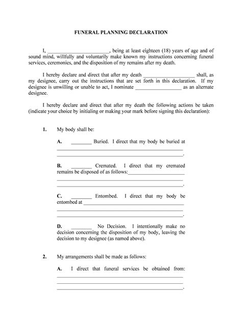 Fillable Online Funeral Planning Declaration Dale Huffman Babcock