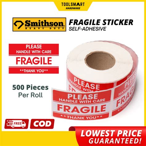 【smithson】 2x3 Inches 500pcs Roll Packing Warning Sticker Fragile Fragile Packaging Tape Handle