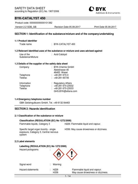 Sds Byk Catalyst 450 Gb En Toxicity Firefighting