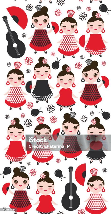 스페인 여성 플 라 멩 코 댄서입니다 분홍색 뺨 및 눈 윙크 귀여운 귀여운 얼굴 집시 여자 레드 블랙 드레스 흰색 배경 배너