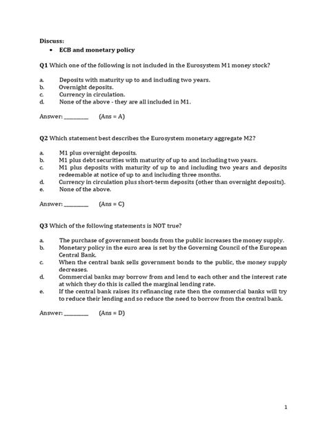 Ec4102 Tutorial Questions Week 10 Pdf European Central Bank Interest Rates