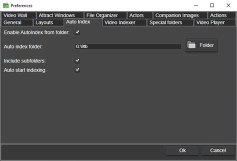 Auto Index Preferences Auto Index Preferences
