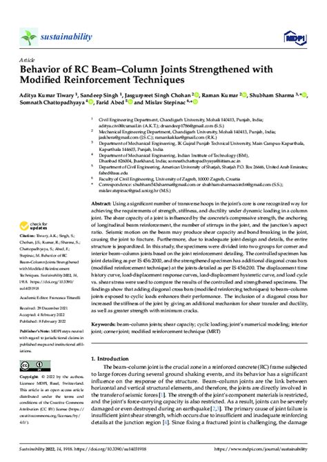 Pdf Behavior Of Rc Beam Column Joints Strengthened With Modified Reinforcement Techniques