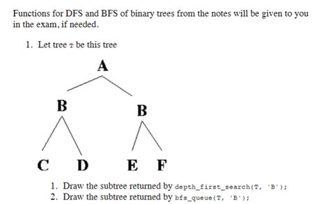 solved functions for dfs and bfs of binary trees from the
