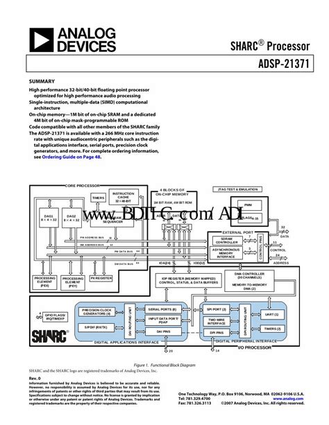 Pdf Adsp 21371 Sharc Processor Data Sheet Rev 0 Bdtic