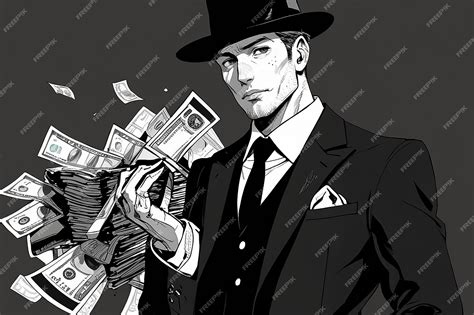 Premium Photo Rich Man In Suit And Cylinder Hat With Cash Ink Black
