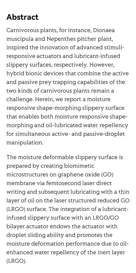 Hot Paper Carnivorous Plants Inspired Shape Morphing Slippery Surfaces