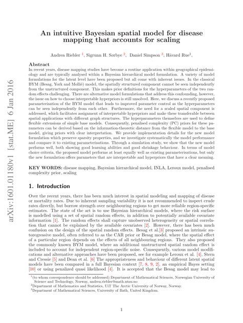 PDF An Intuitive Bayesian Spatial Model For Disease Mapping That Accounts For Scaling
