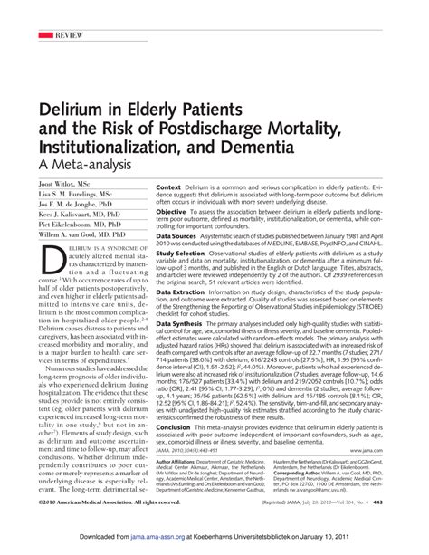 Pdf Delirium In Elderly Patients And The Risk Of Postdischarge Mortality Institutionalization